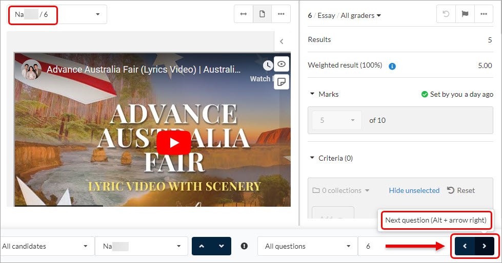 Inspera marking navigation (Original) - eLearning - University of Queensland